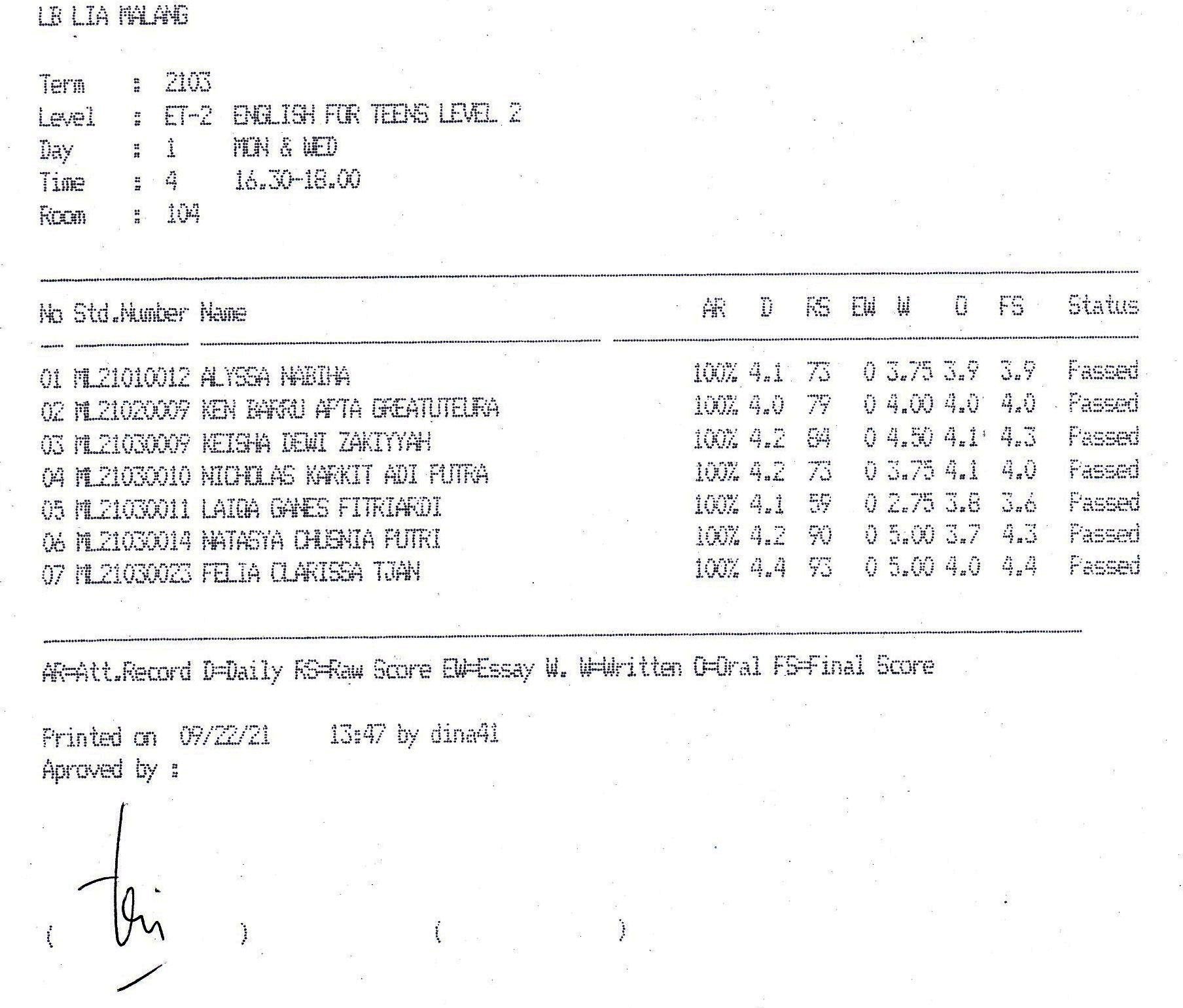 FINAL TEST RESULTS TERM 3 - 2021 ET- GEA-CV PROGRAM