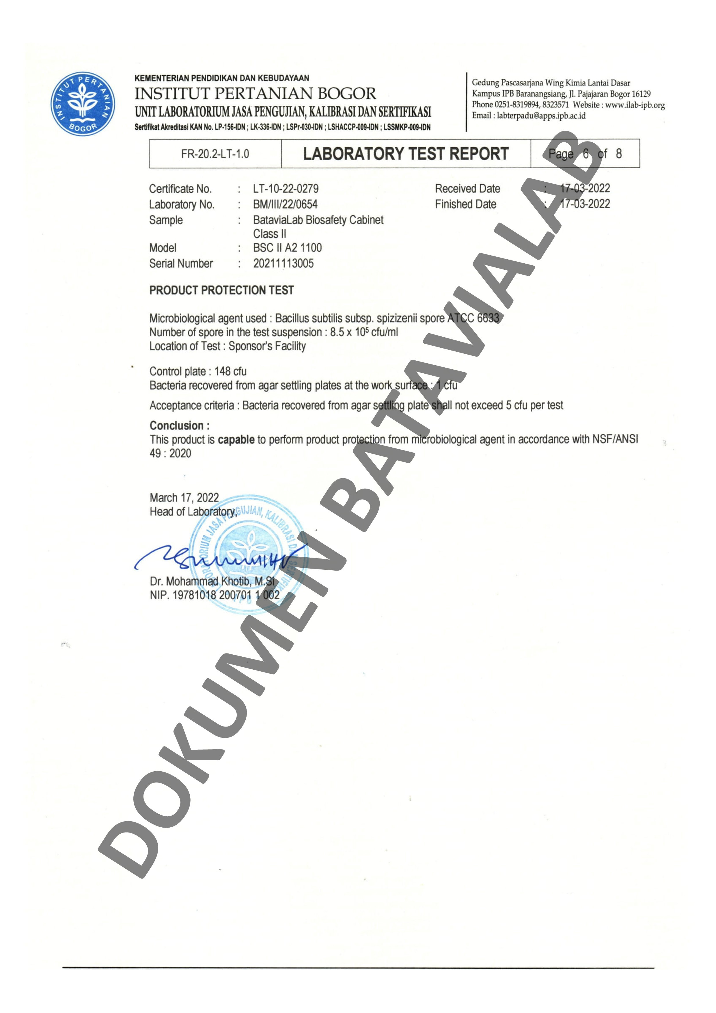 Microbiological Test Report of BSC II A2 1100