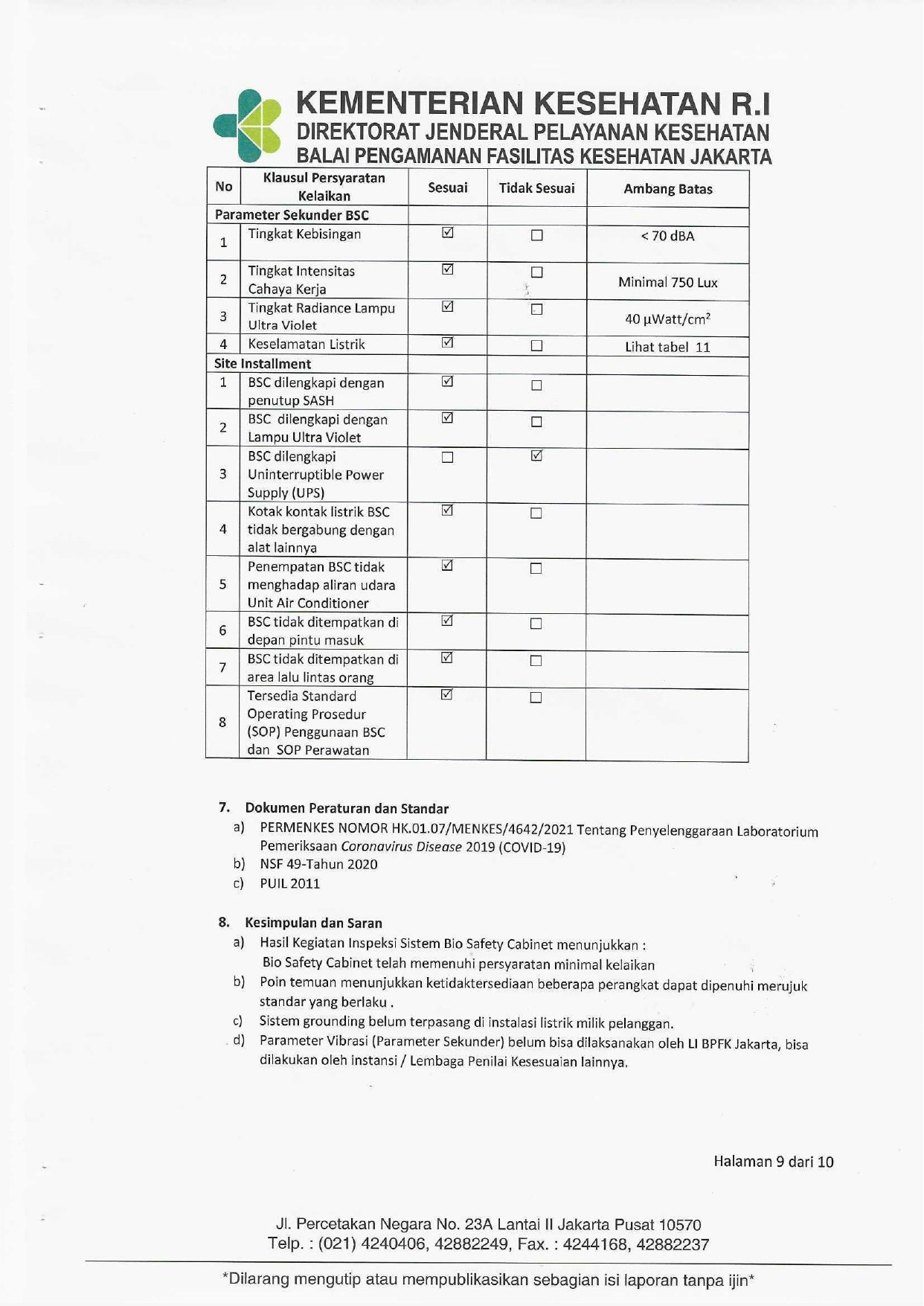 Laporan Hasil Inspeksi BSC 1100 II A2 Batavialab oleh BPFK