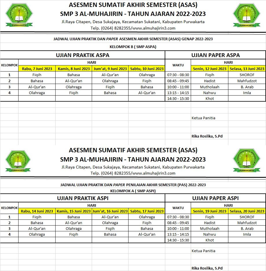 Asesmen Sumatif Akhir Semester Genap SMP -SMA-SMK AL-MUHAJIRIN 3